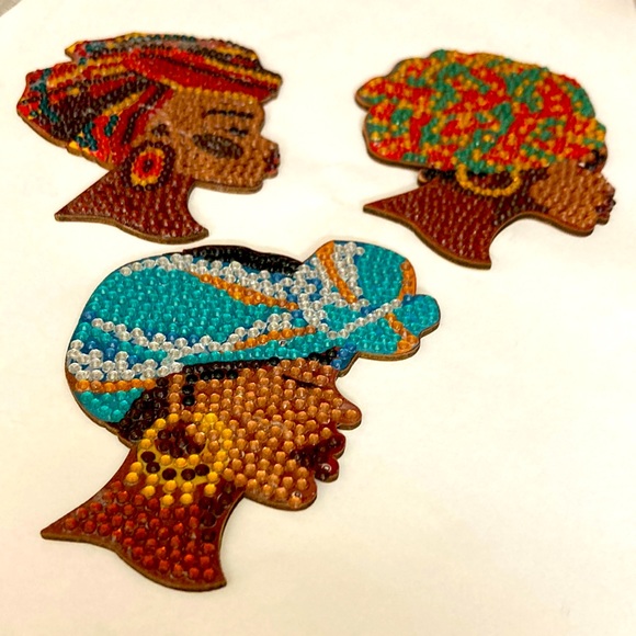 Dining | 3 African Women Coasters Beautiful Colors On Wood Bme422 ...